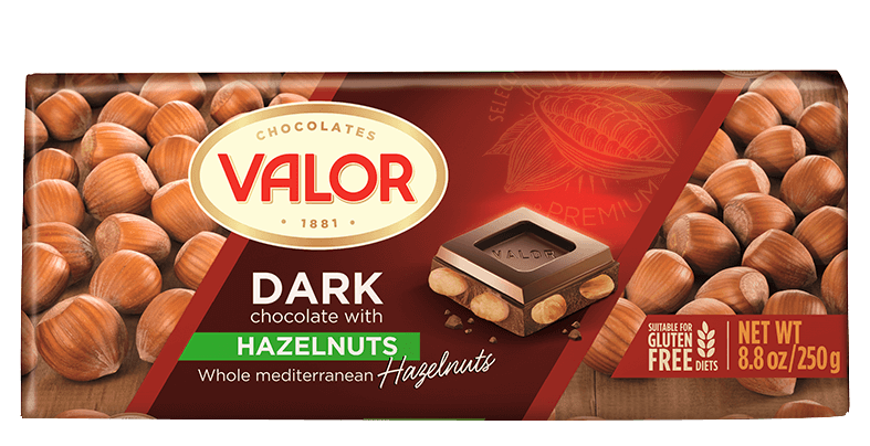 Valor Dark Chocolate with Whole Mediterranean Hazelnuts – Medineterranean